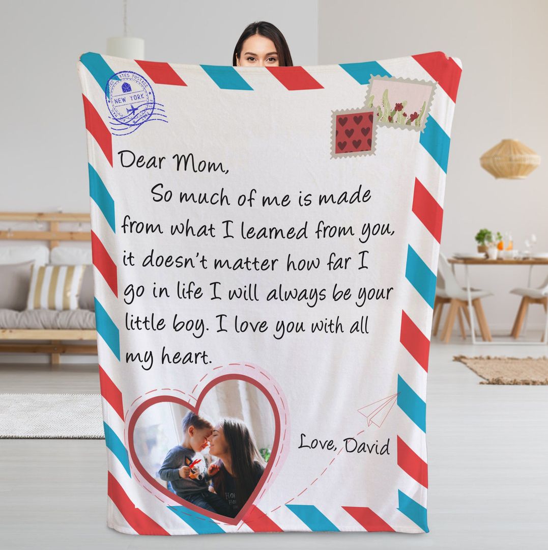 Personalized Photo Dear Mom Letter Handwriting Sherpa Fleece Woven ...