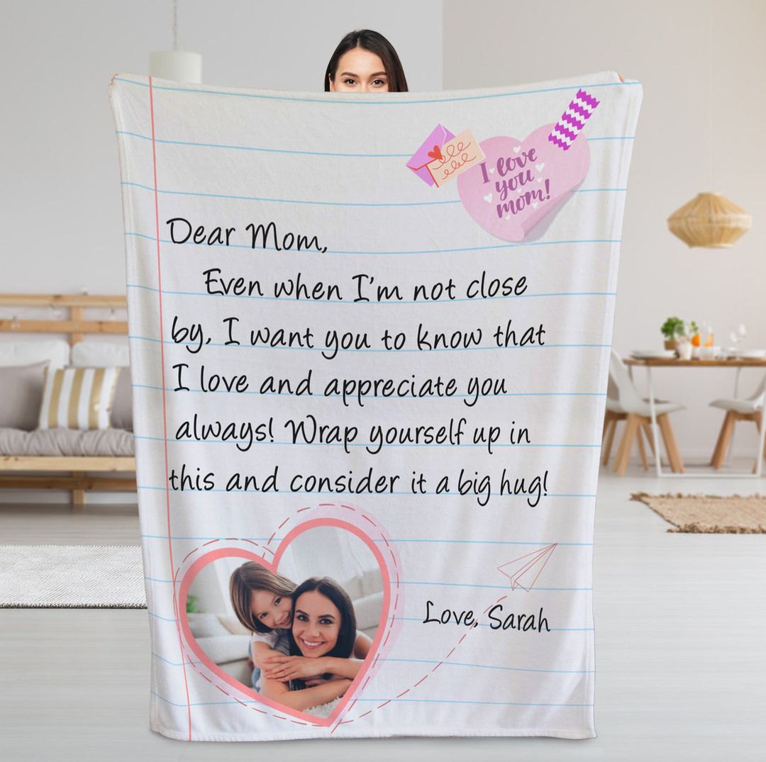 Personalized Photo Dear Mom Letter Handwriting Sherpa Fleece Woven ...